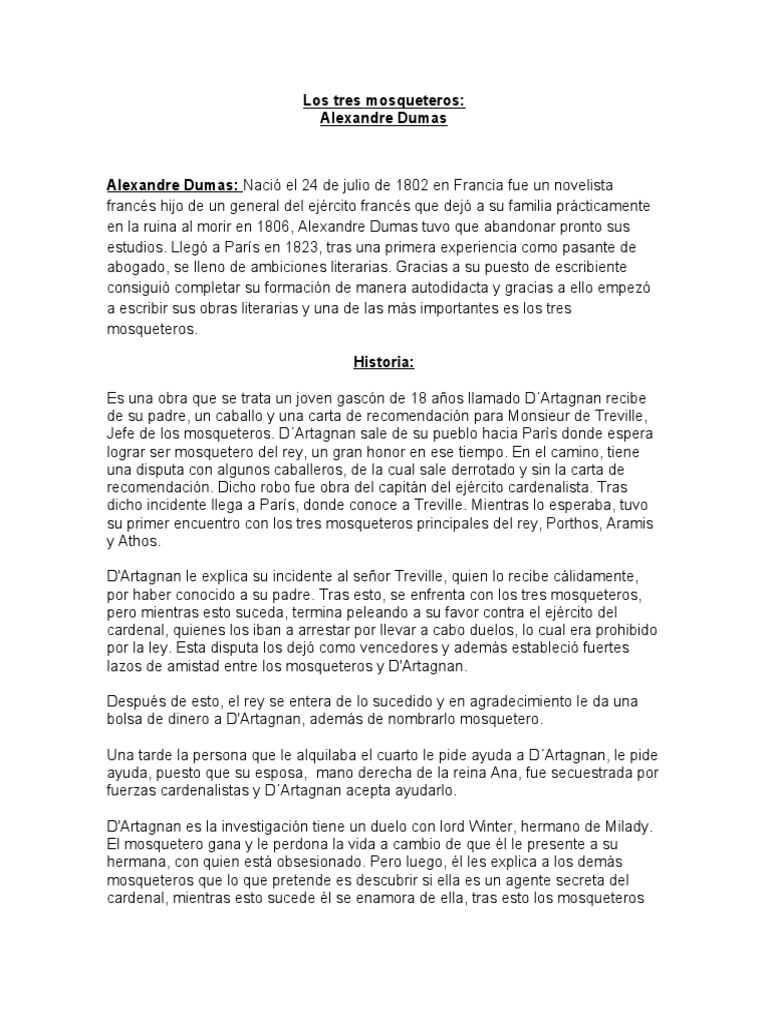 Tema de Exposicion | PDF | Los tres mosqueteros | Aramis