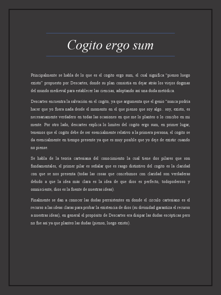 Significado del Cogito Cartesiano | PDF