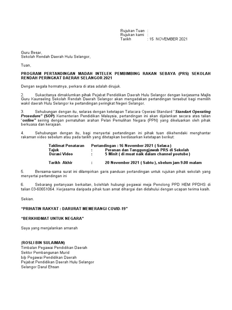 Draf Surat BICARA PRS - Mohon Peserta 2021 PPDG 111121 | PDF