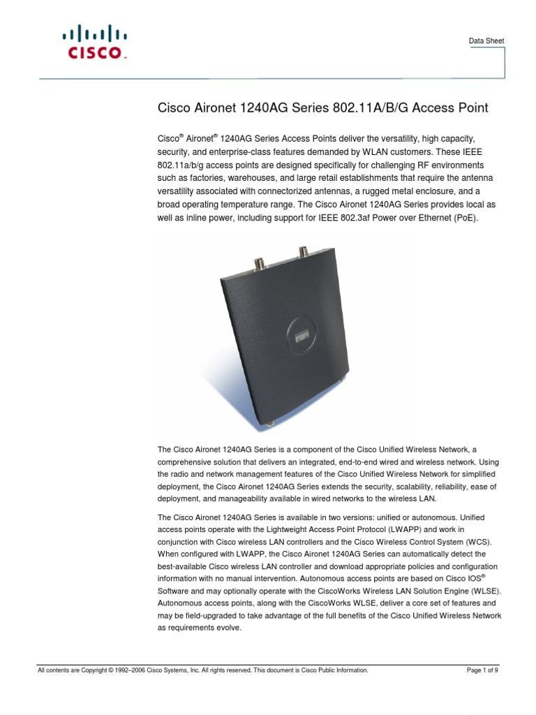 Aironet 1240 AG Series | PDF | Wireless Lan | Wireless Access Point