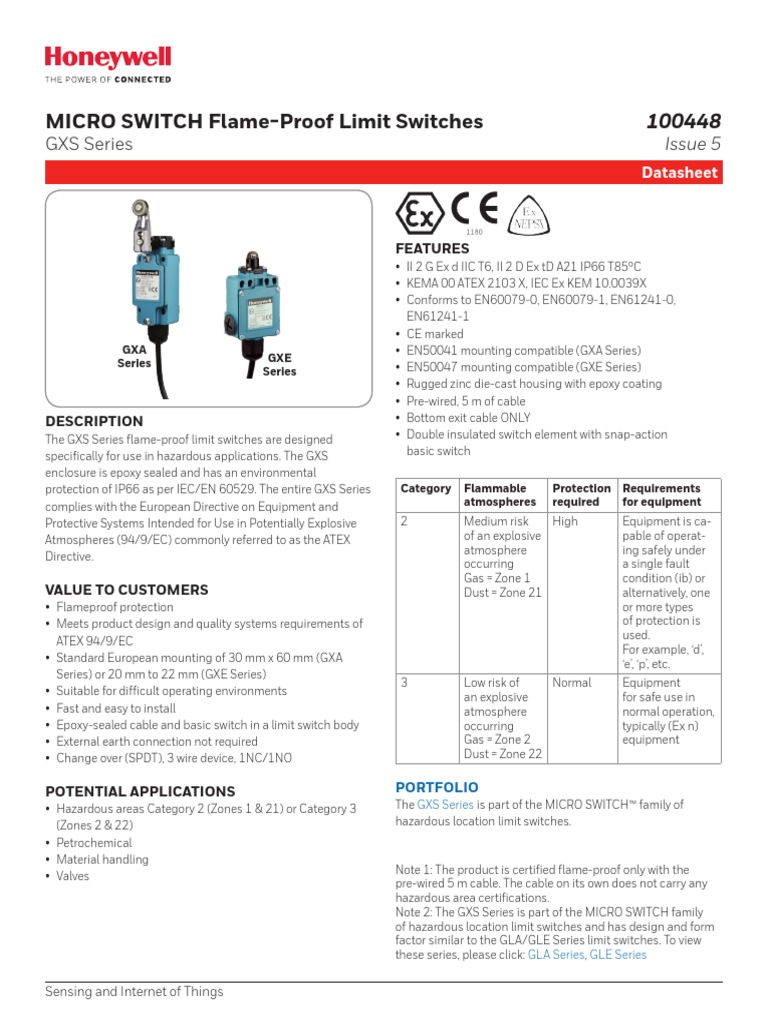 MICRO SWITCH Flame-Proof Limit Switches: GXS Series | PDF | Electrical ...