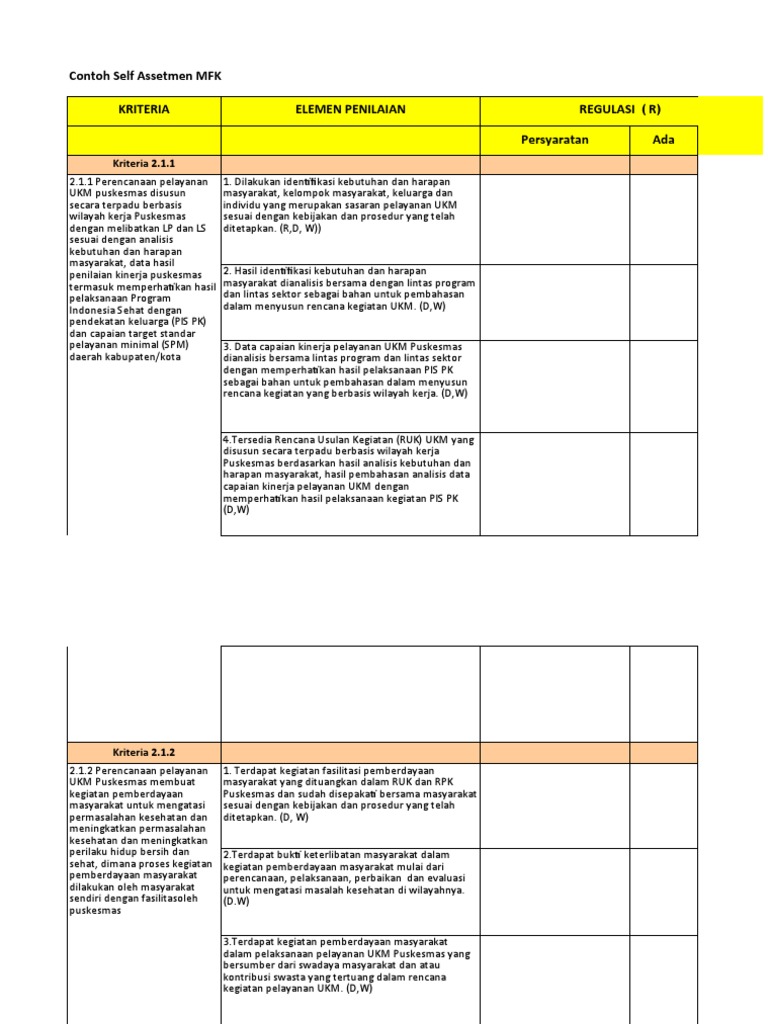 Contoh Self Assessment Pelayanan UKM | PDF | Pengembangan Diri