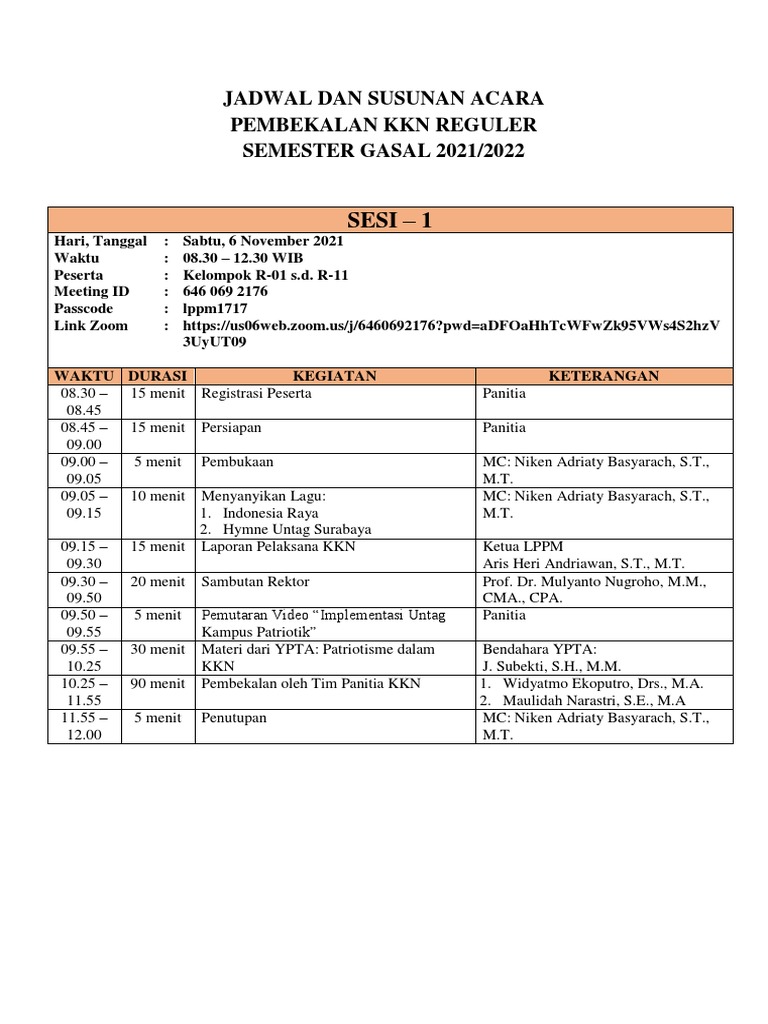 Jadwal, Susunan Acara, Dan Tata Tertib Pembekalan KKN Reguler | PDF