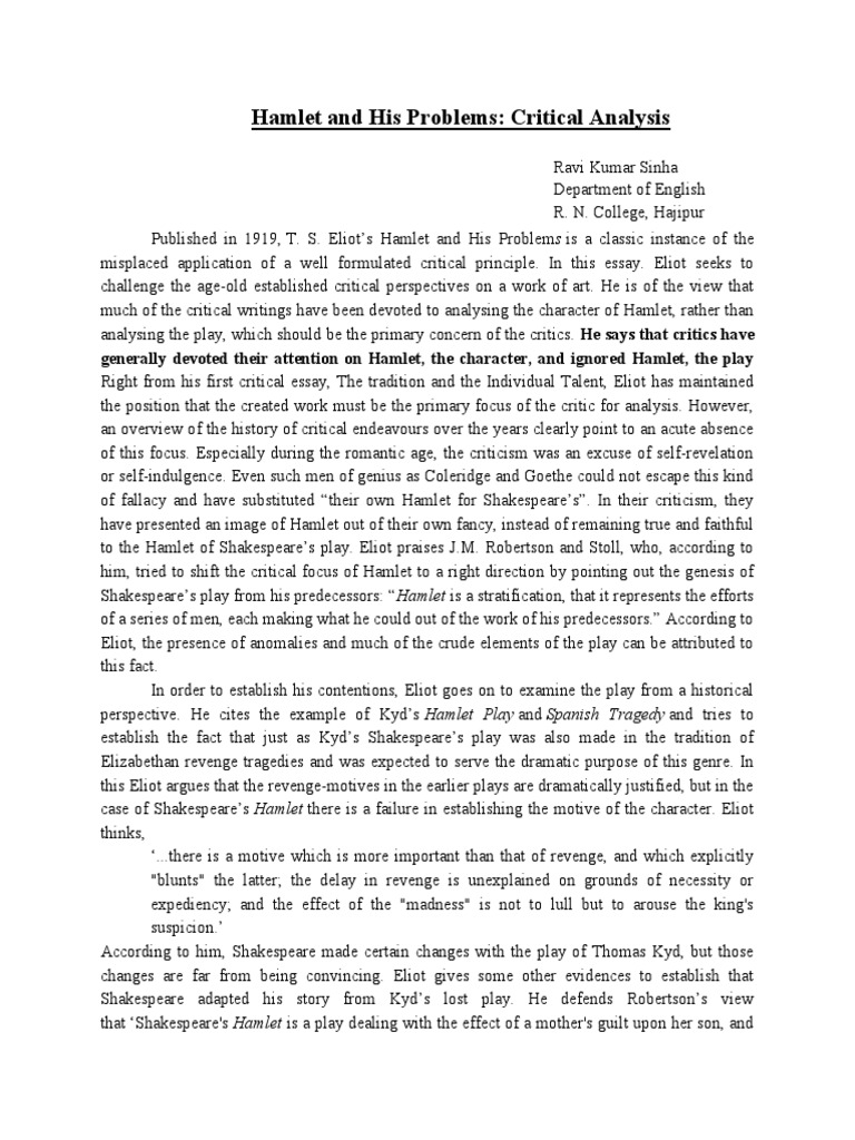 PG II CC-7 Hamlet & His Problems by DR Ravi K. Sinha | PDF | Hamlet