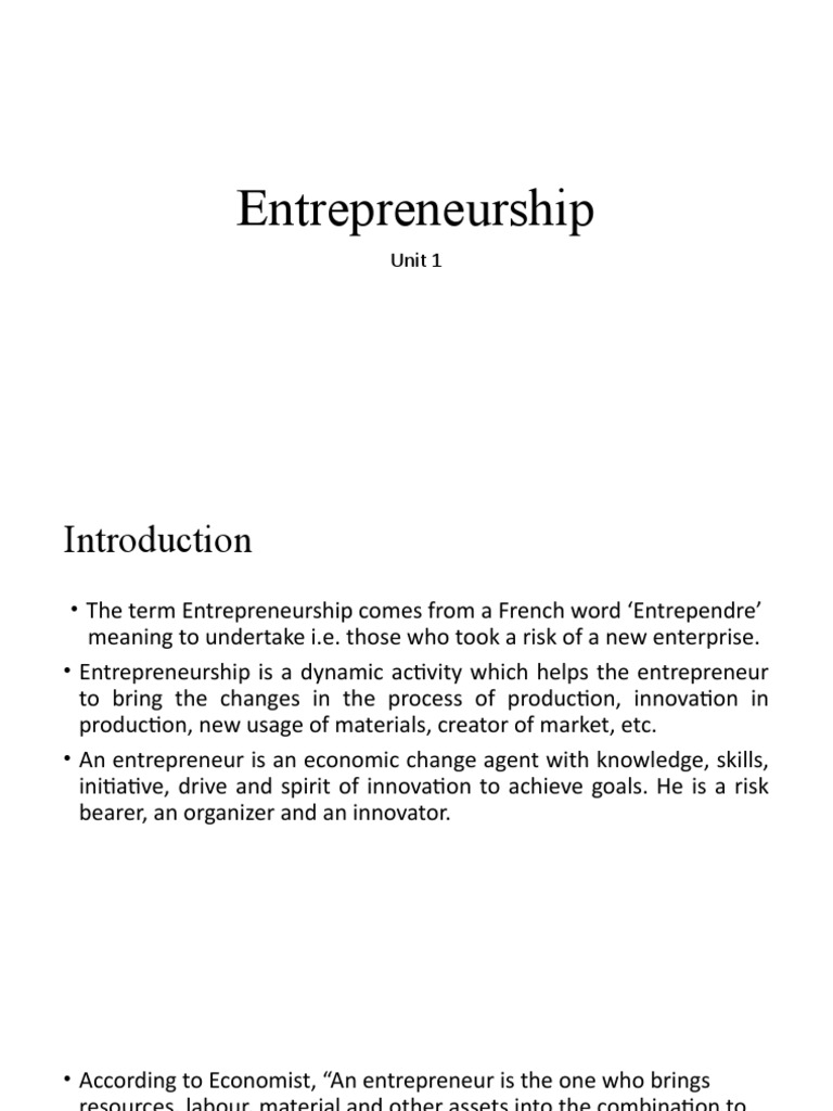 Introduction to Entrepreneurship Concepts | PDF | Entrepreneurship ...