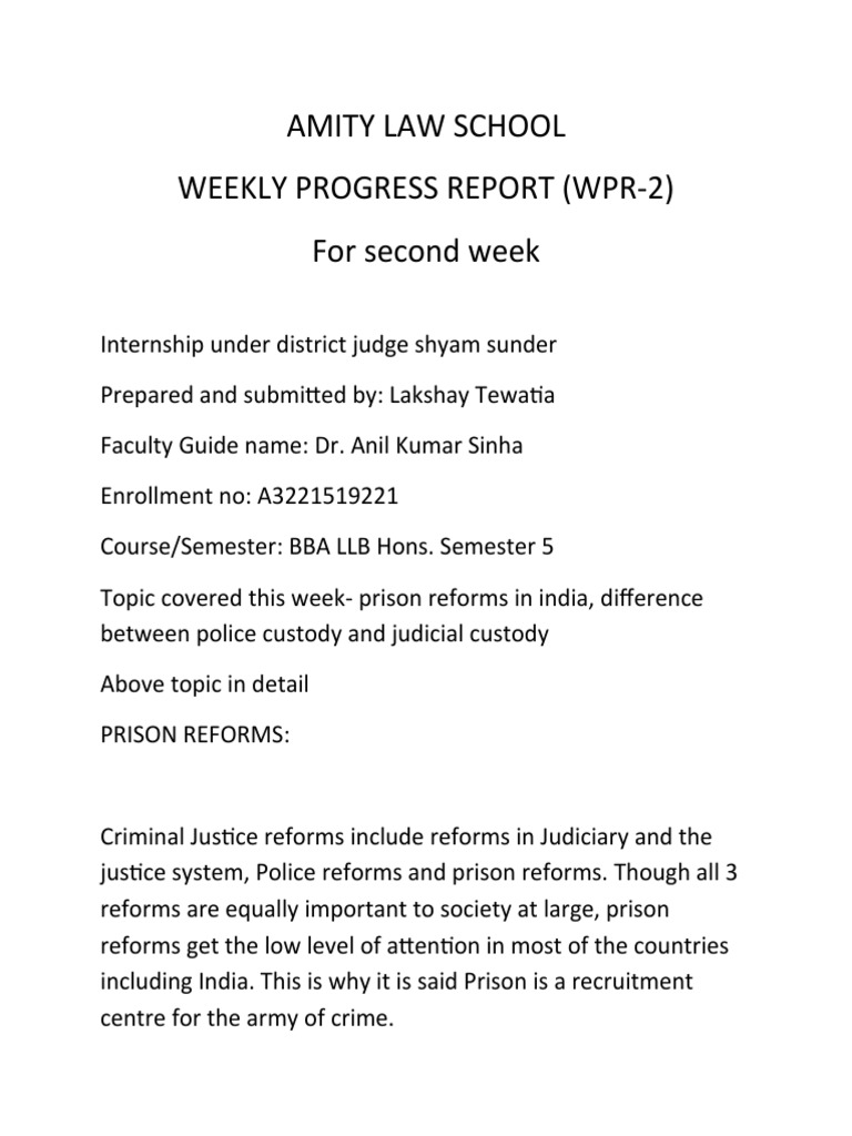 Amity Law School Weekly Progress Report (Wpr-2) For Second Week | PDF | Arrest | Prison