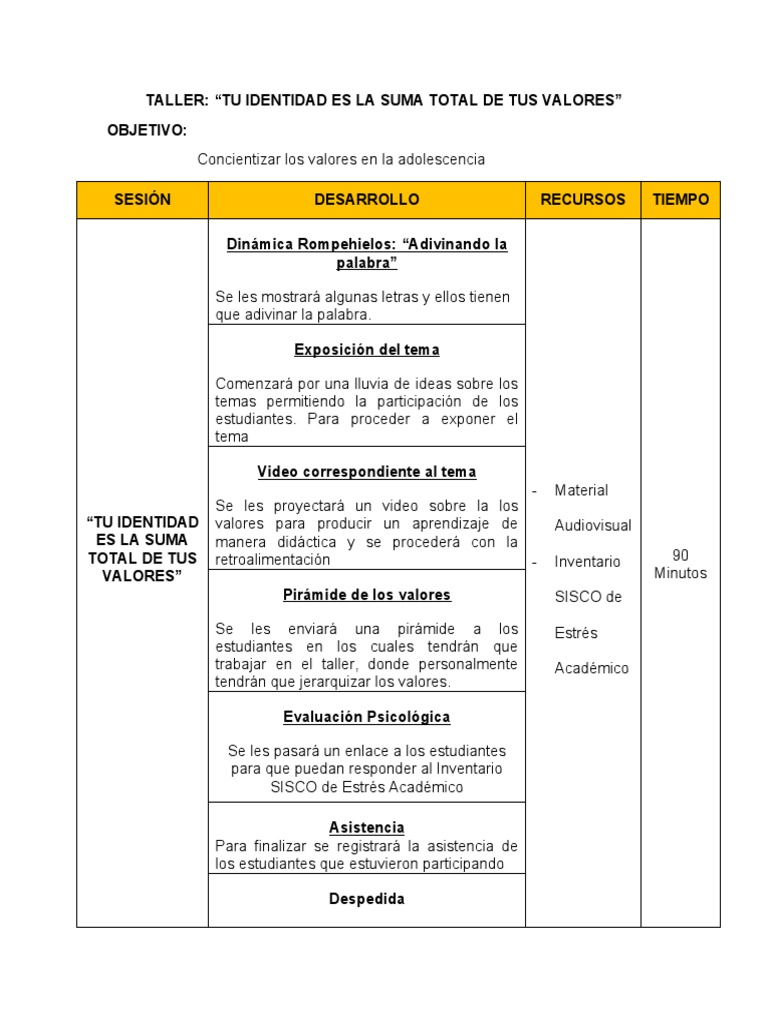 Taller Sobre Los Valores | Descargar gratis PDF | Tolerancia | Amor