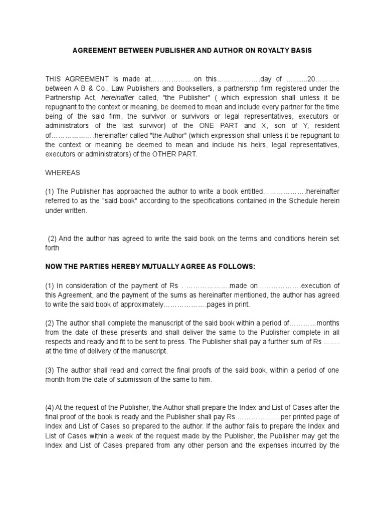 Author-Publisher Royalty Agreement | PDF | Royalty Payment | Books