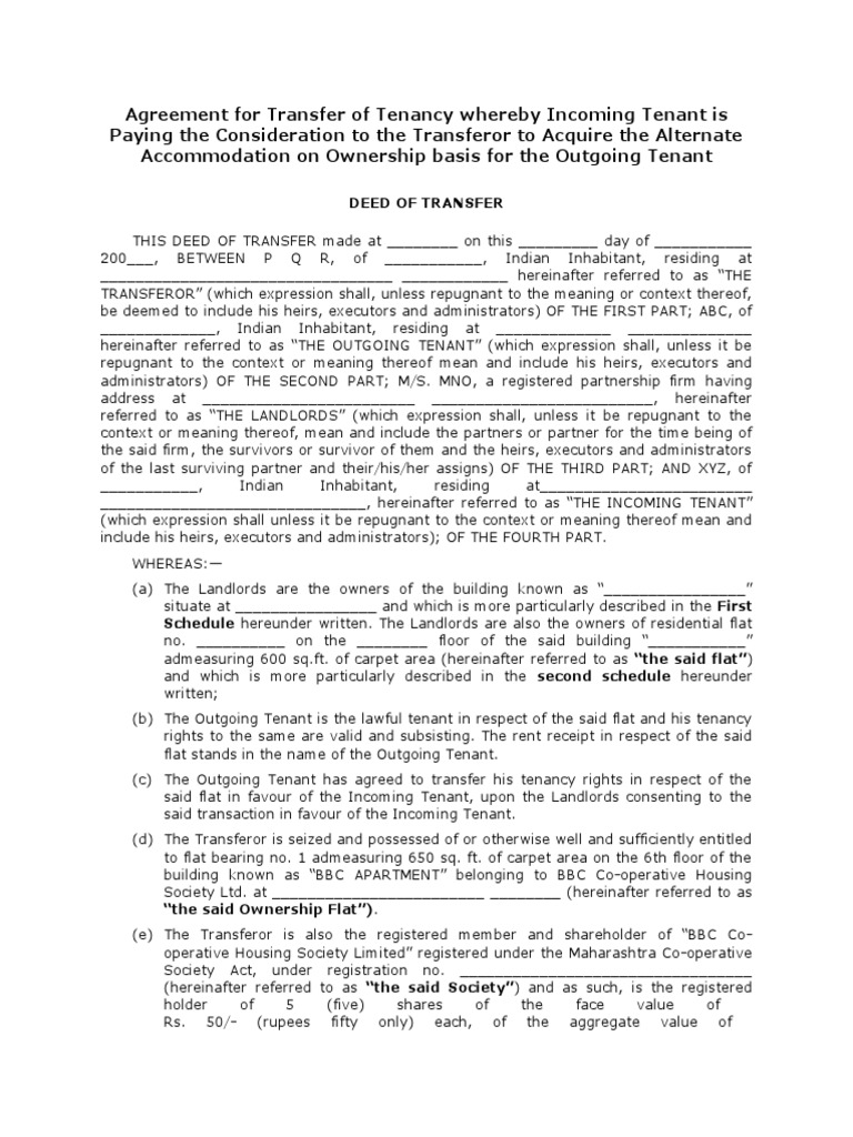 Tenancy Transfer Agreement Details | PDF | Leasehold Estate | Landlord