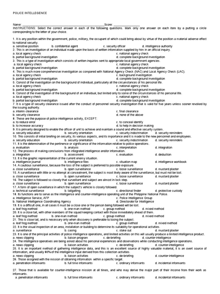 LEA Police Intel. (PRE - BOARD) | PDF | Classified Information In The ...