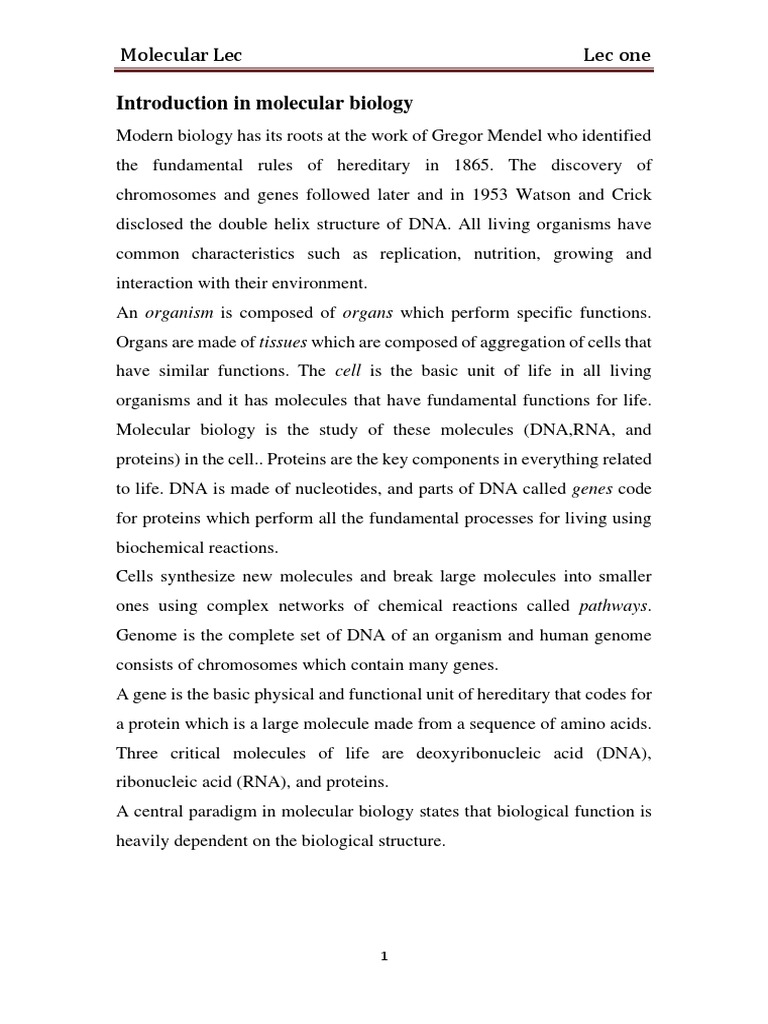 Introduction to Molecular Biology | PDF | Dna | Gene