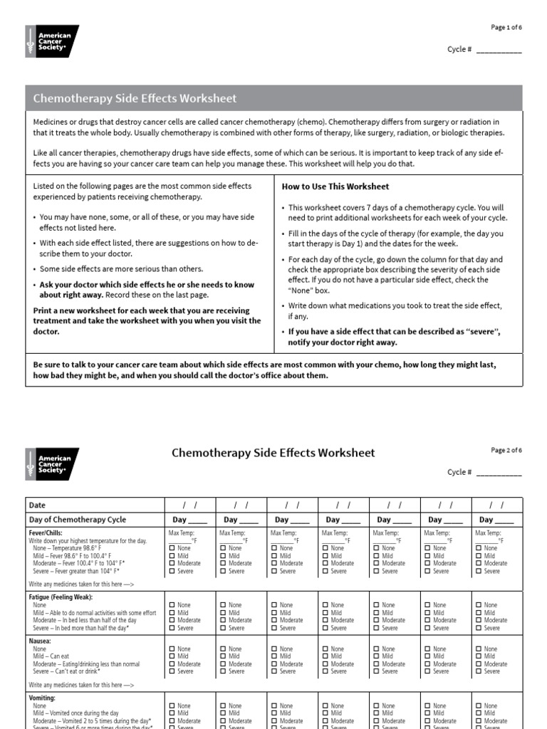 Chemotherapy Side Effects Worksheet | PDF | Chemotherapy | Edema