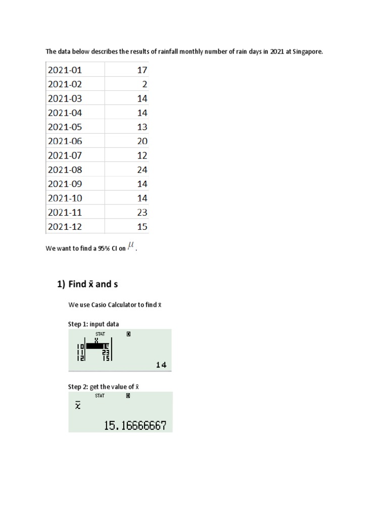 1) Find X̄ and S: The Data Below Describes The Results of Rainfall ...