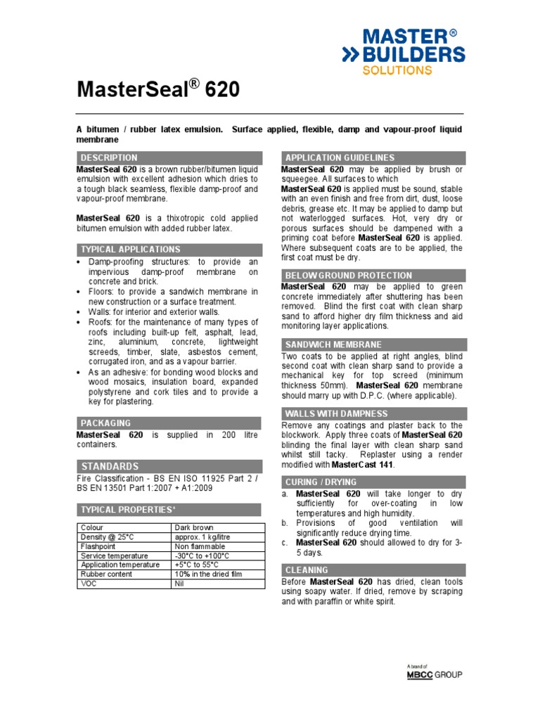 Masterseal 620: Description Application Guidelines | PDF | Asphalt | Roof