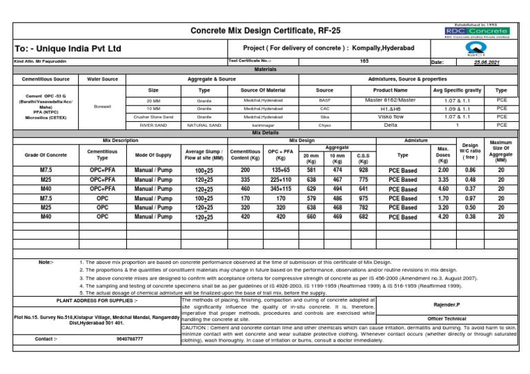 RDC - M25 Mix Design With Flyash. | PDF | Concrete | Horticulture And ...