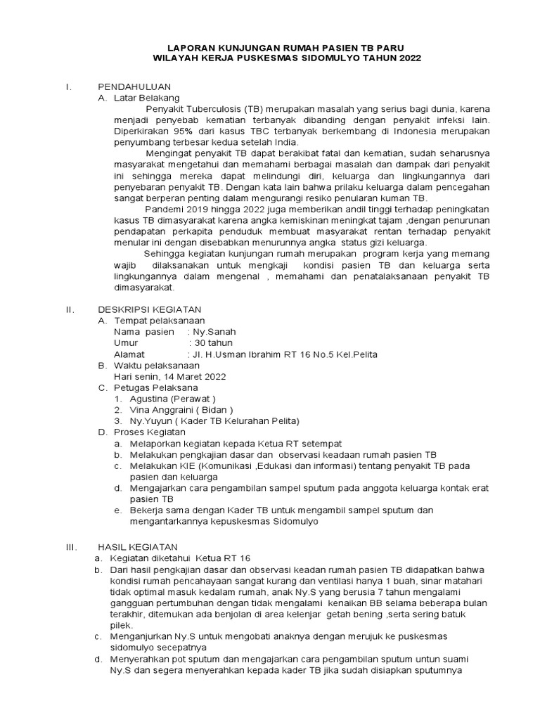 Laporan Kunjungan Rumah Pasien TB Paru (Format Baru) 2022 | PDF