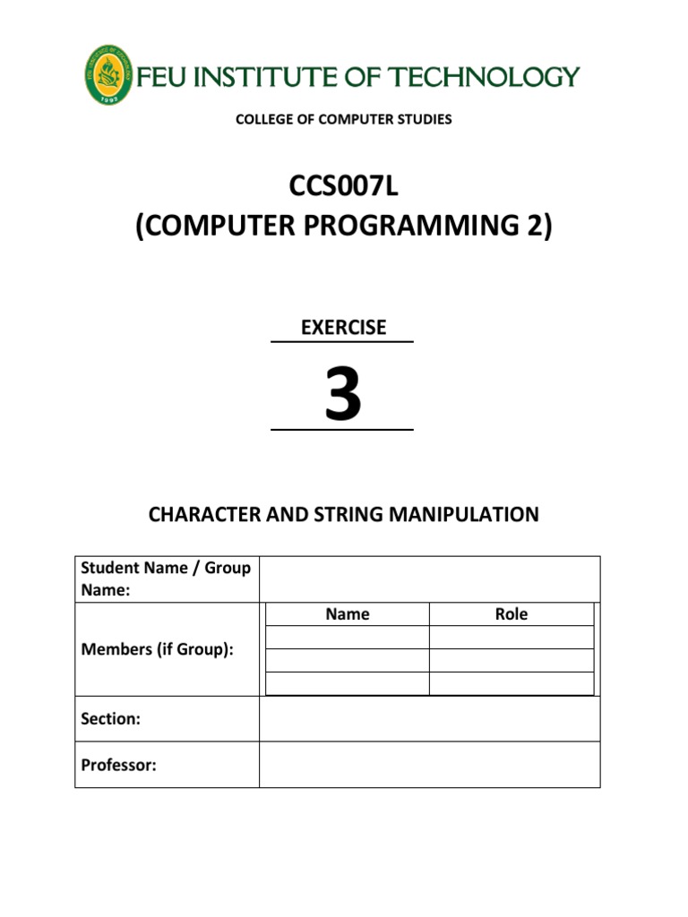 CCS0007 - Laboratory Exercise 3 | PDF | Input/Output | String (Computer Science)