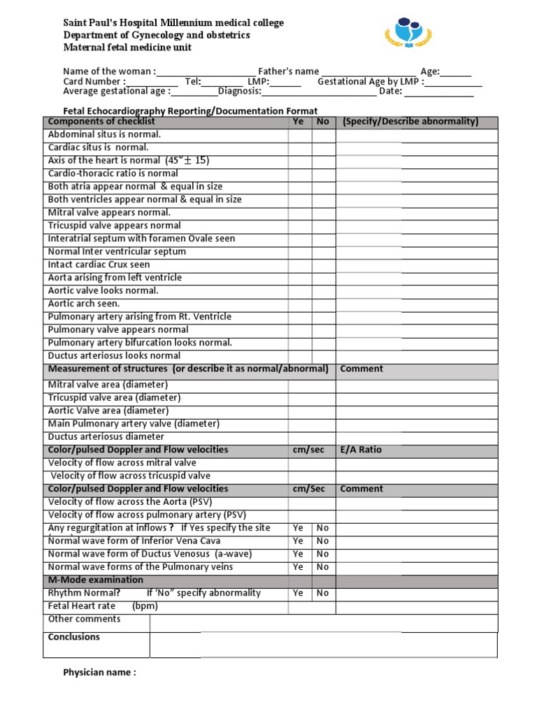 Fetal Echocardiography Reporting Format | PDF | Heart Valve | Aorta