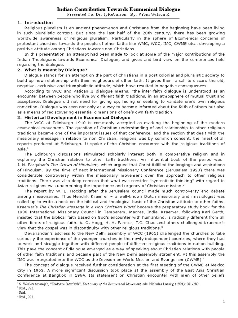 Indian Contributions to Ecumenical Dialogue | PDF | Interfaith Dialogue ...