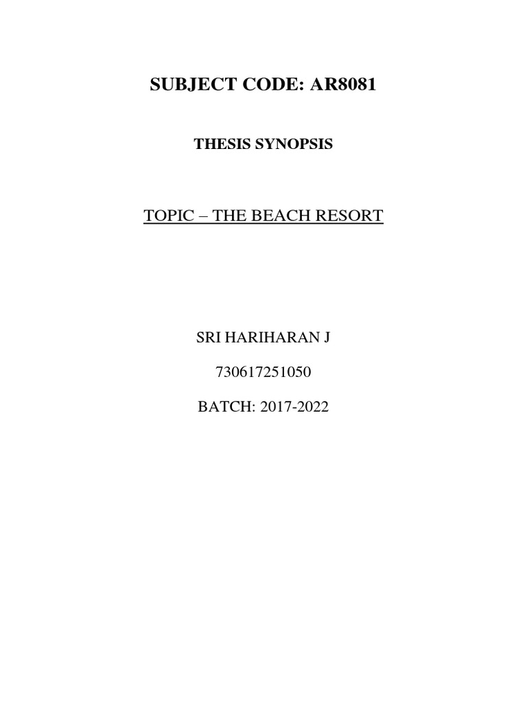 Beach Resort Design Thesis | PDF | Resort | Beach