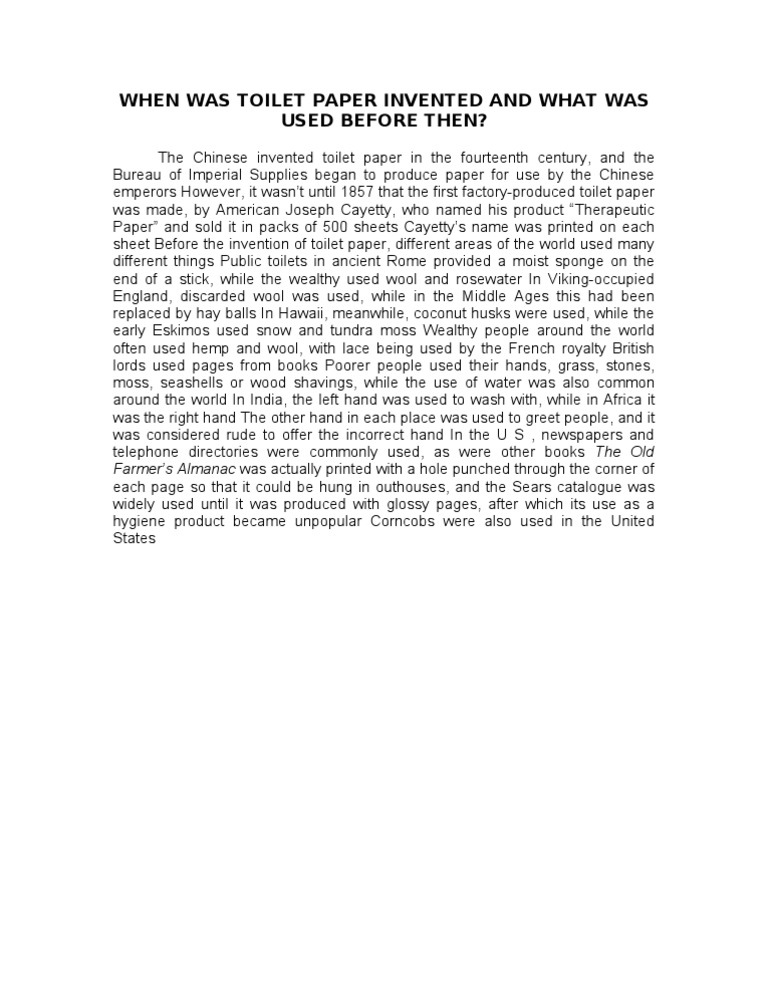 History of Toilet Paper Invention | PDF