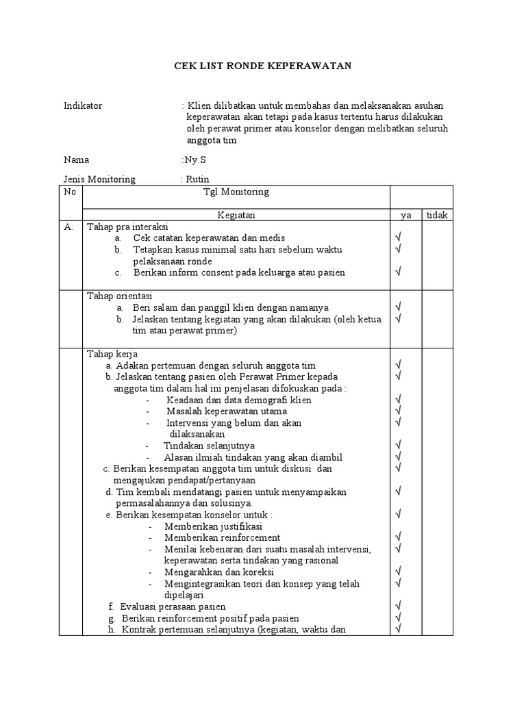 Cek List Ronde Keperawatan-1 | PDF