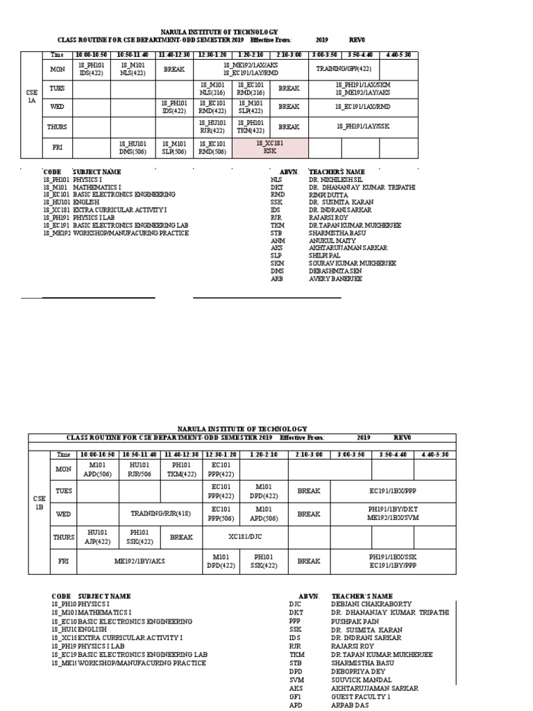 CSE Timetable 2019 Odd NBA | PDF | Information Age | Computing