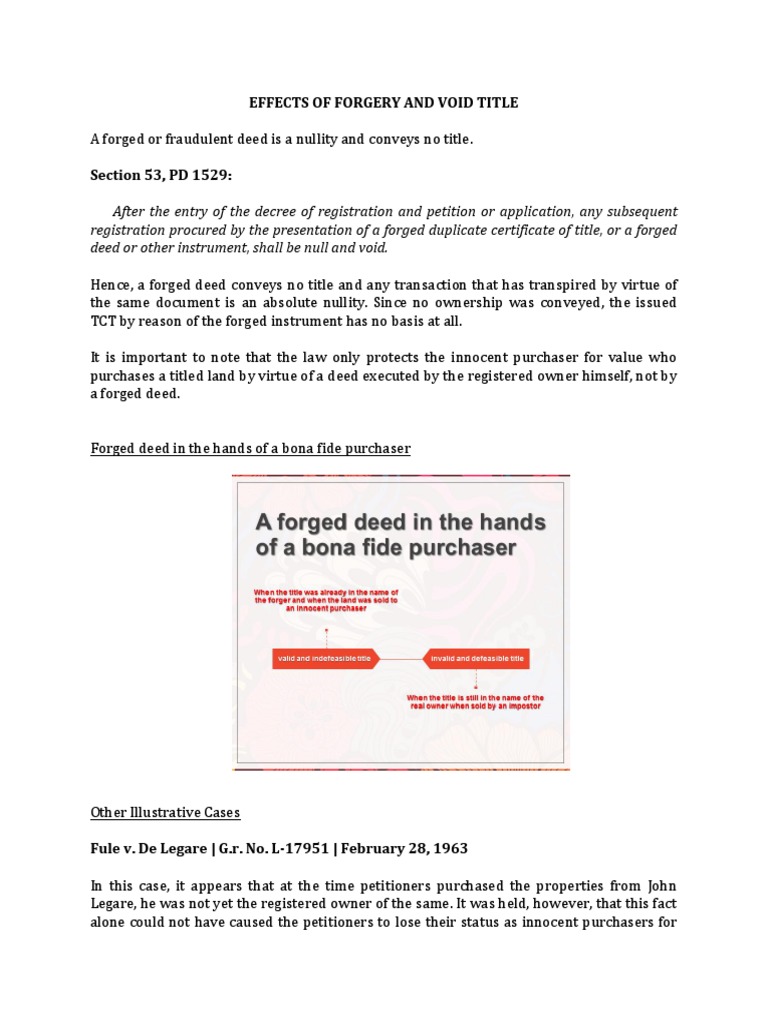 Effects of Forgery and Void Title | PDF | Deed | Title (Property)