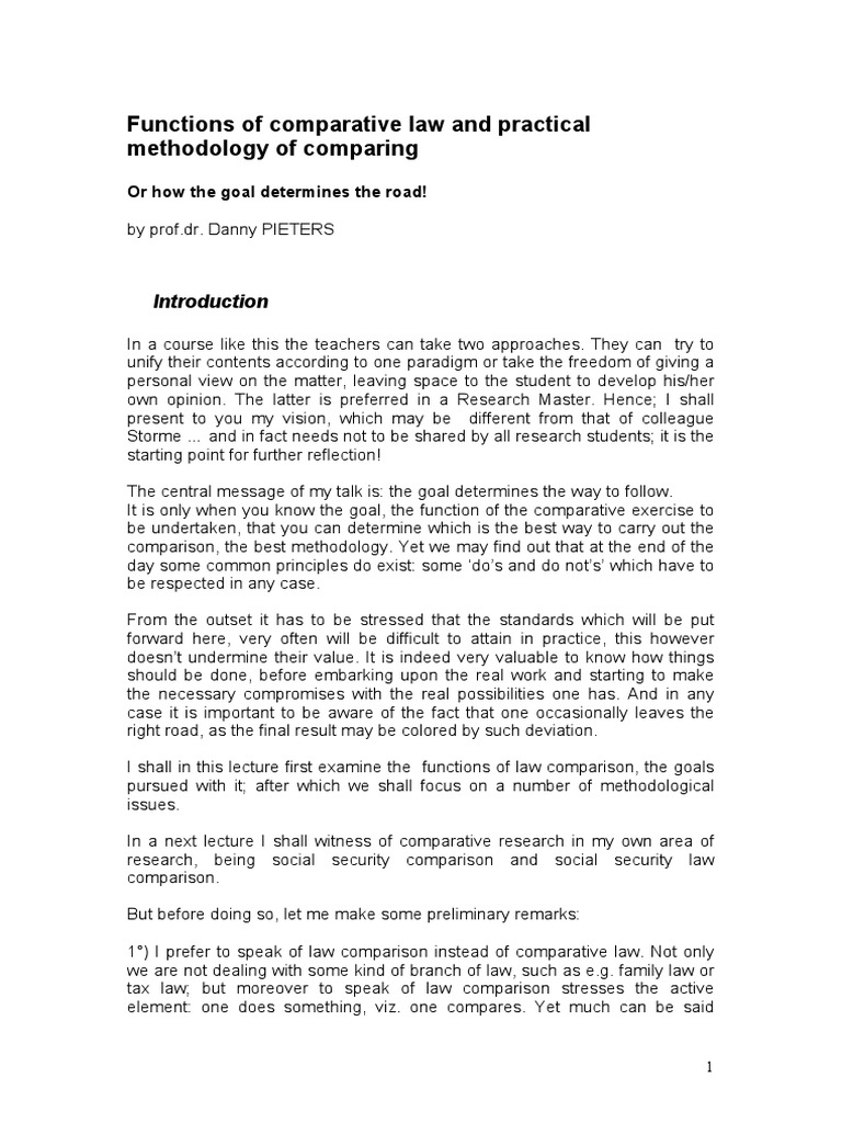 Functions of Comparative Law and Practical Methodology of Comparing ...