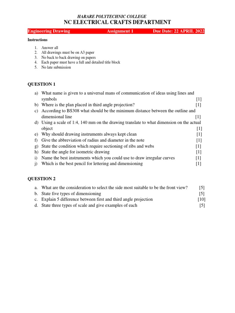 Assignment 1 HRE Poly Engineering Drawing | PDF