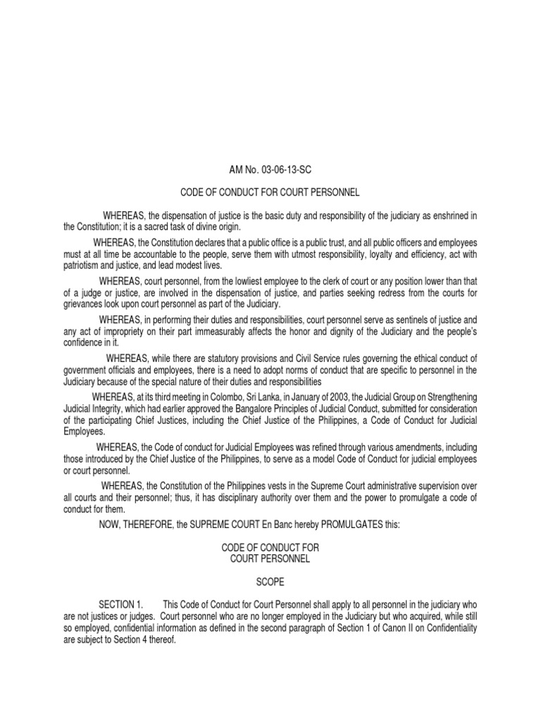 Code of Conduct For Court Personnel | PDF | Conflict Of Interest | Confidentiality