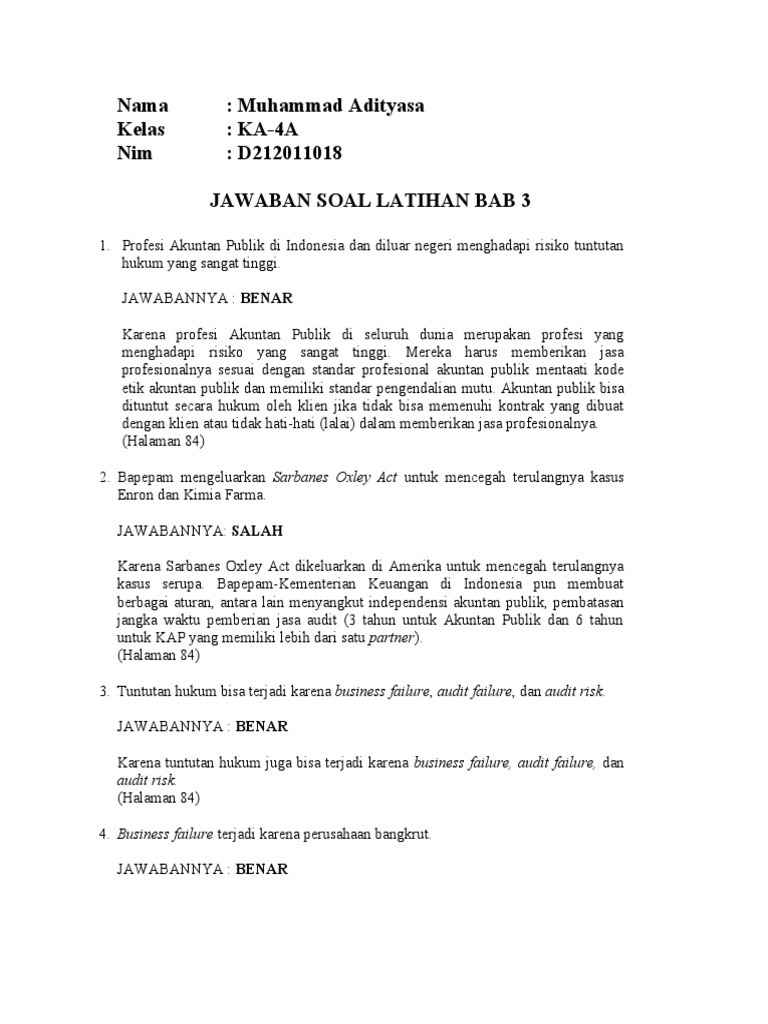 Jawaban-Soal-Latihan-Bab-3 Audit | PDF