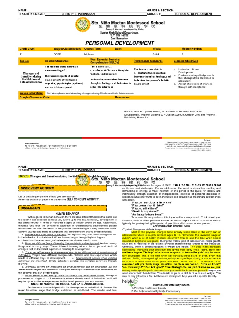 Personal Development MODULE 2 | Download Free PDF | Identity (Social ...