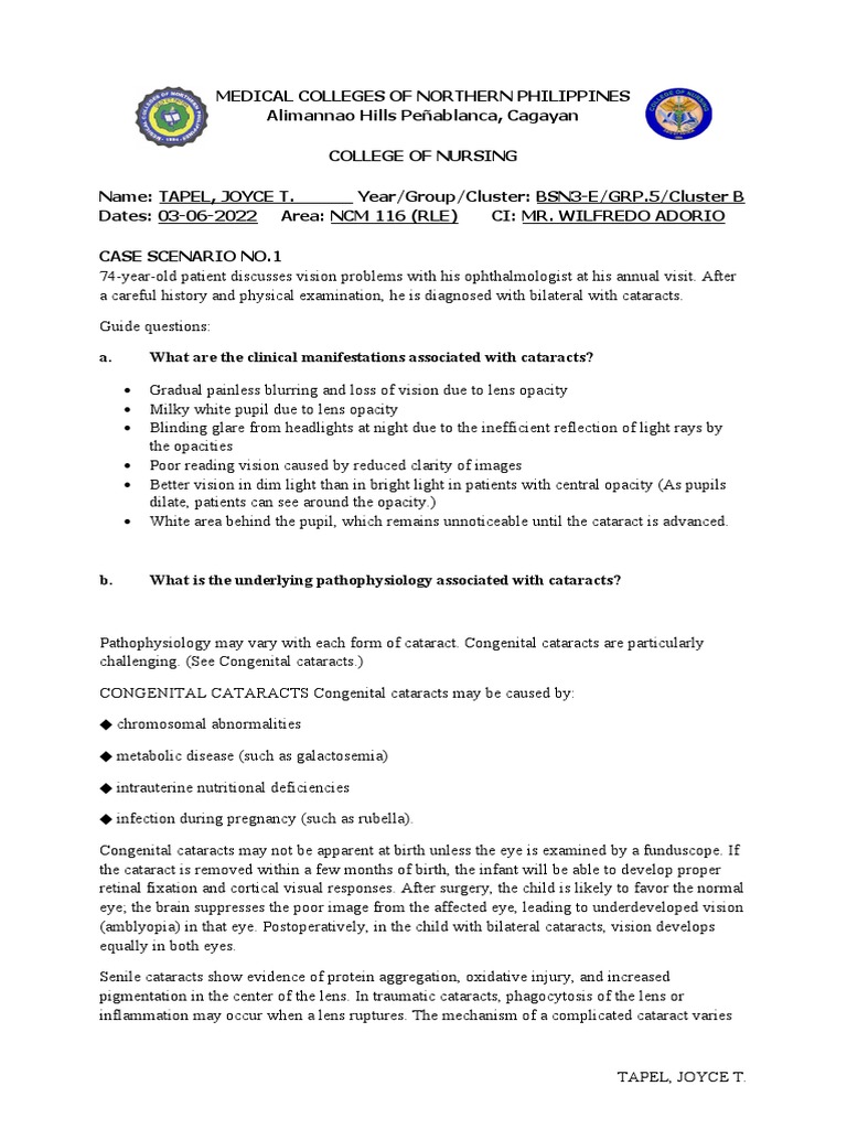 Nursing Care Plan for Cataracts | PDF | Cataract | Human Eye