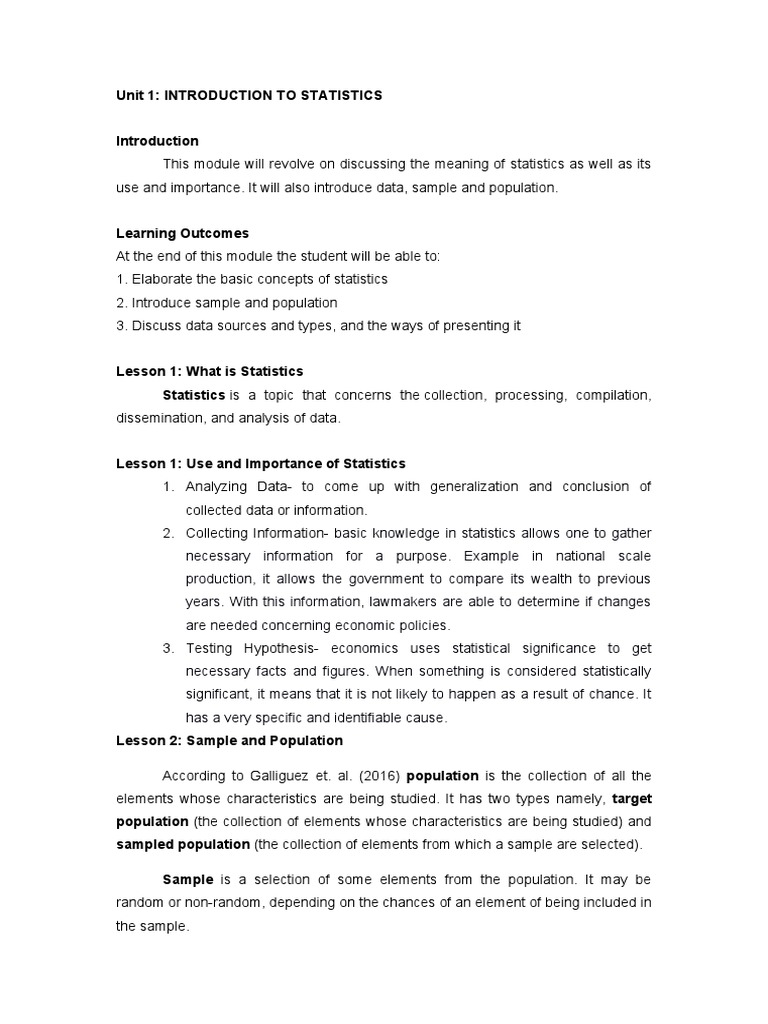 Module 1 Introduction To Statistics Pdf Sampling Statistics Statistics