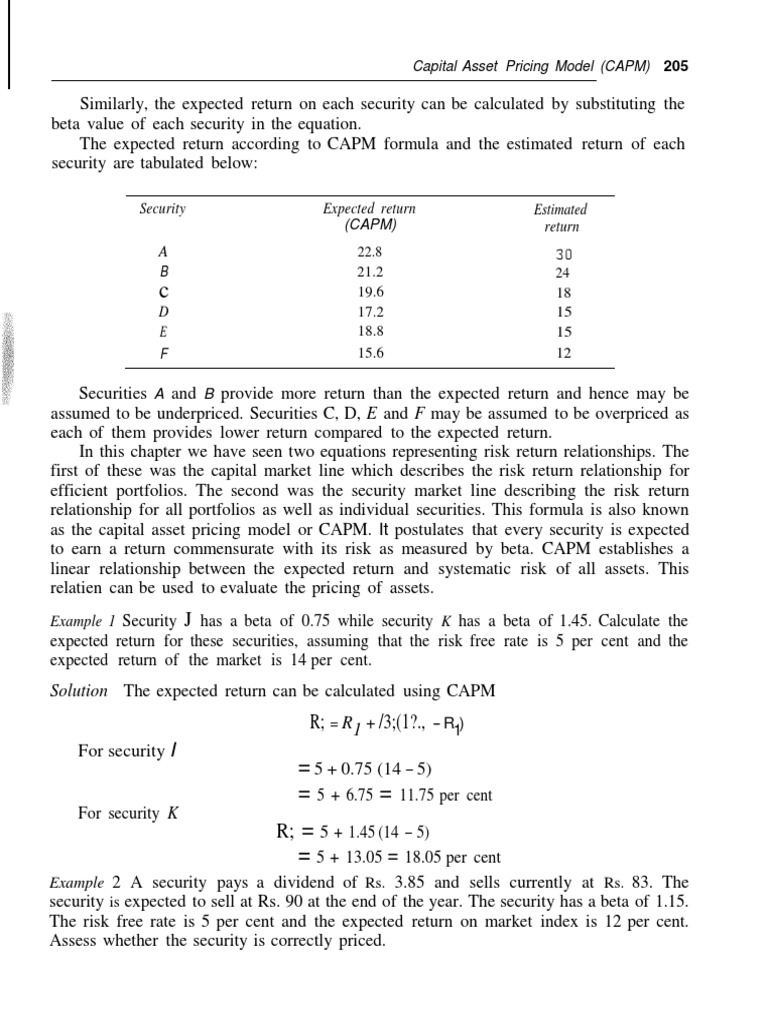 Security Expected Return Estimated Return A: Capital Asset Pricing ...