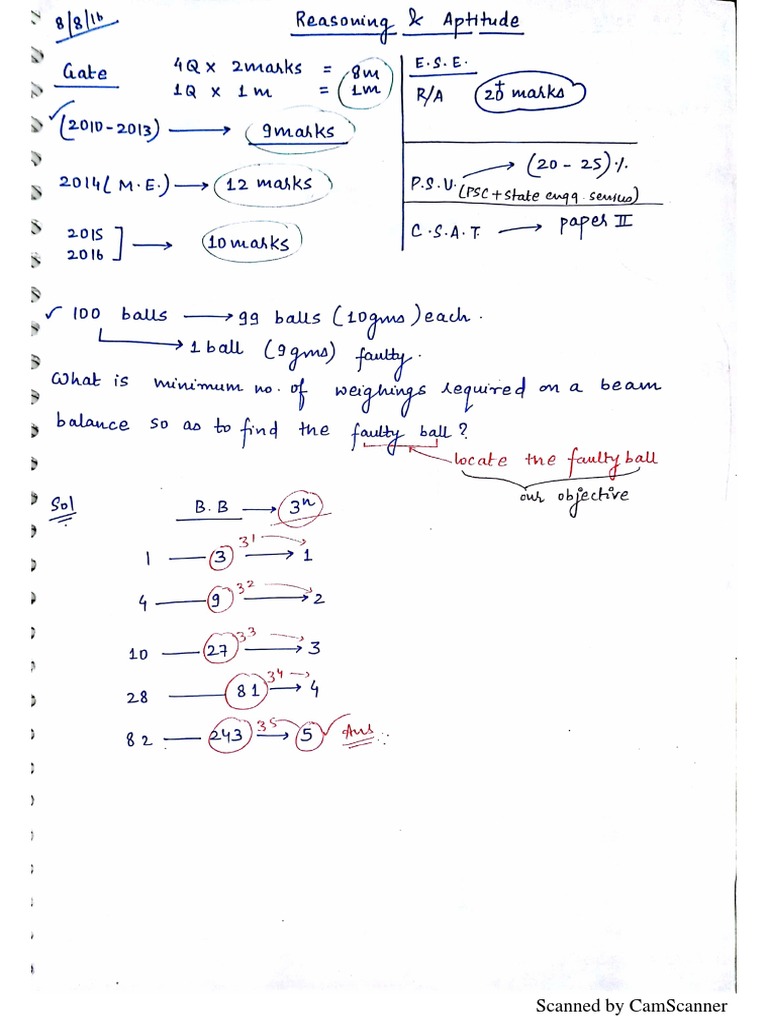 Reasoning and Aptitude Made Easy Handwritten Notes For GATE | PDF
