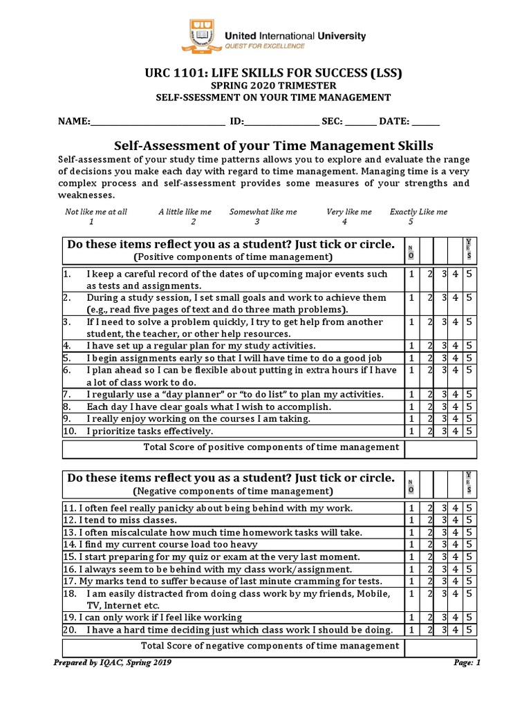 Self Assessment 3.a Time Management | PDF | Cognition | Educational ...