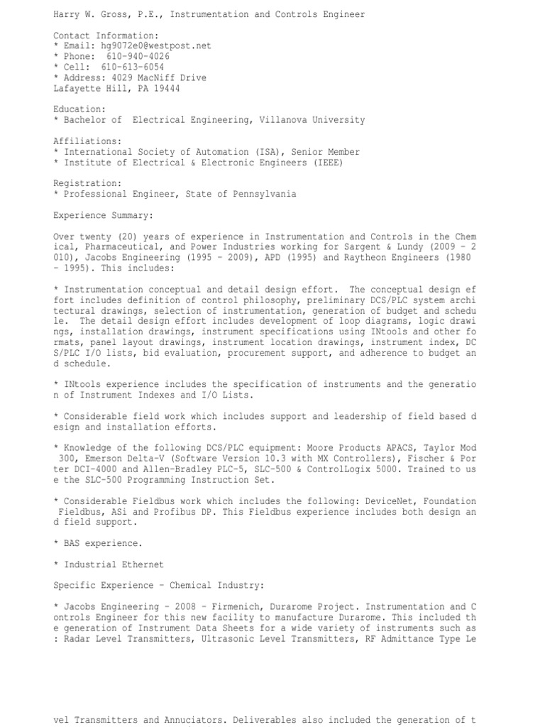 Instrumentation and Controls Engineer | PDF | Programmable Logic Controller | Instrumentation