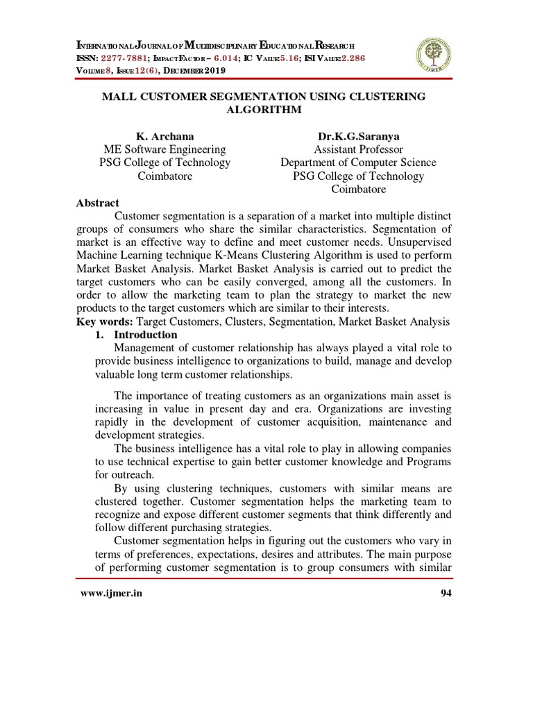 Mall Customer Segmentation Using Cluster | PDF | Cluster Analysis | Image Segmentation