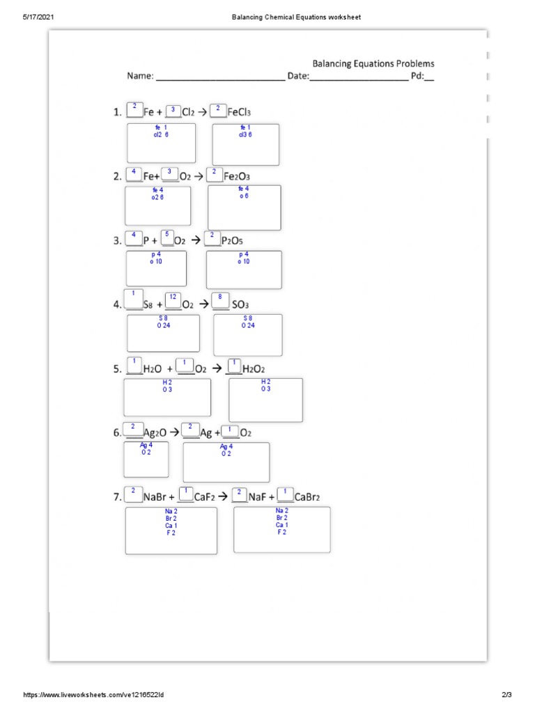 Balancing Chemical Equations Worksheet | PDF