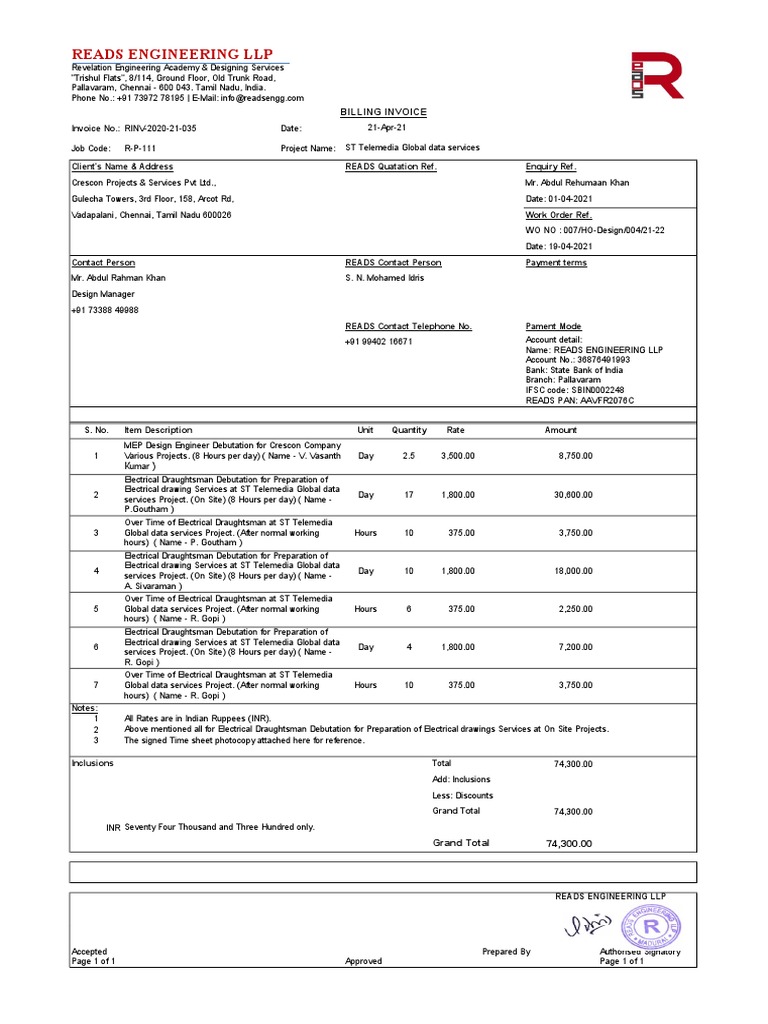 RINV-2020-21-035 - MEP Desiggn Engineer & Electrical Draughtsman Duputation Service - Crescon | PDF
