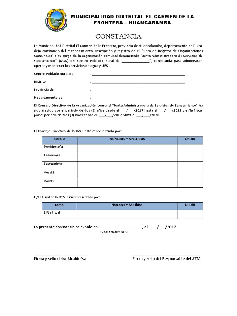 Constancia De Inscripcion De La Jass Pdf