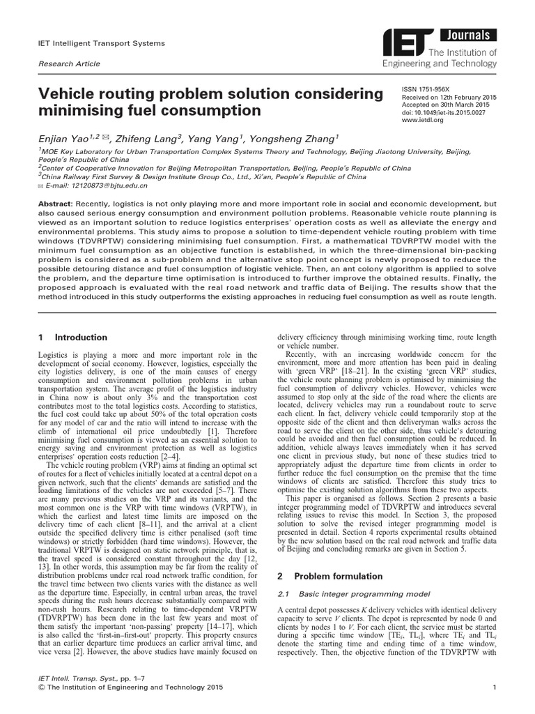 Fuel-Efficient Vehicle Routing Solution | PDF | Mathematical ...