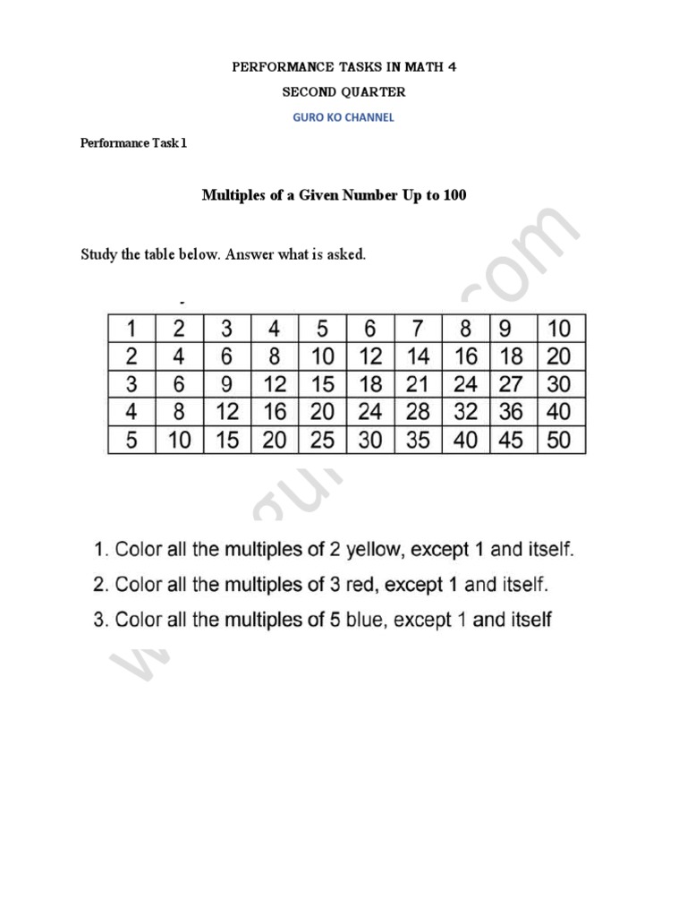 Multiples of A Given Number Up To 100: Study The Table Below. Answer ...