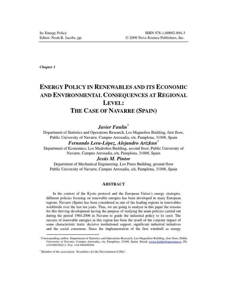 Energy Policy in Renewables and Its Economic and Environmental ...