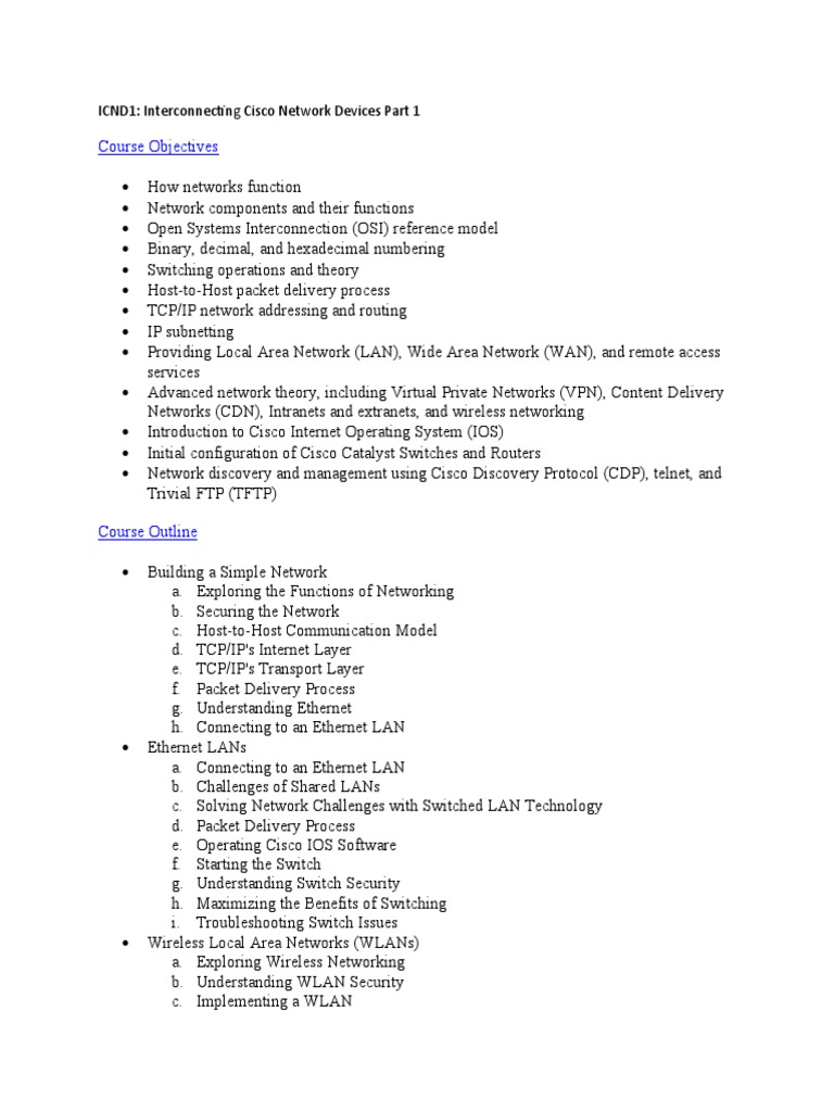 Course Objectives: ICND1: Interconnecting Cisco Network Devices Part 1 ...