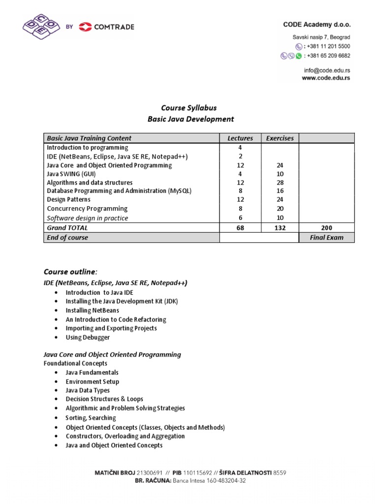Java Basic Course Syllabus - Apr 19 | Download Free PDF | Java ...