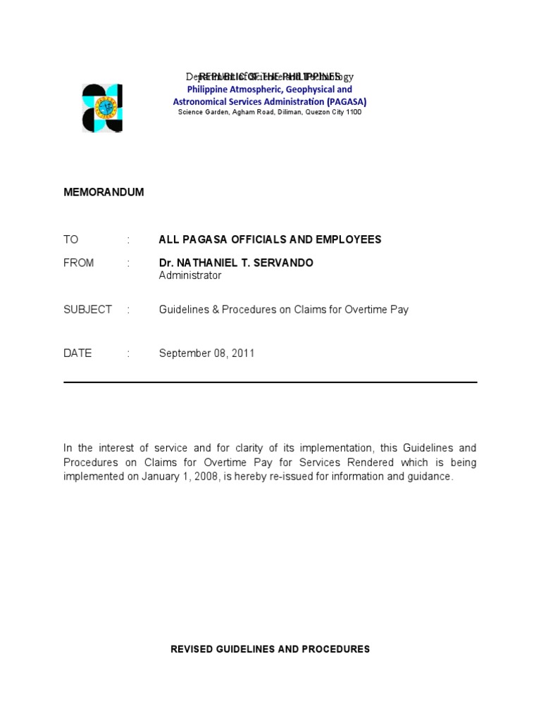 Memorandum On Guidelines and Procedures On Claims For Overtime Pay ...