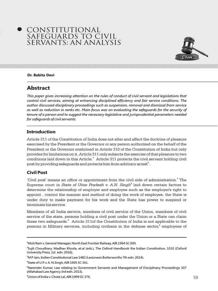 Constitutional Safeguards To Civil Servants: An Analysis: Dr. Babita ...